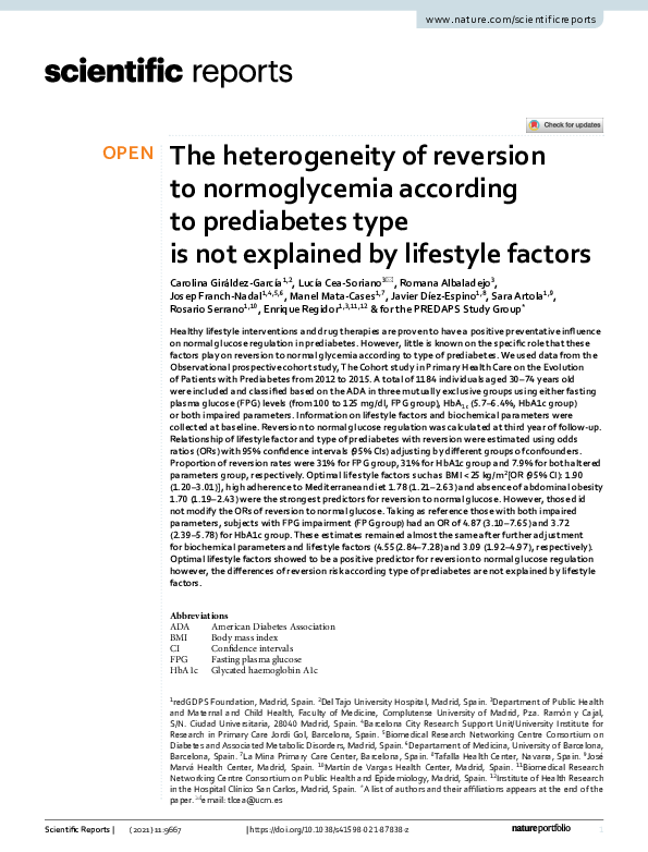 (PDF) The heterogeneity of reversion to normoglycemia according to ...