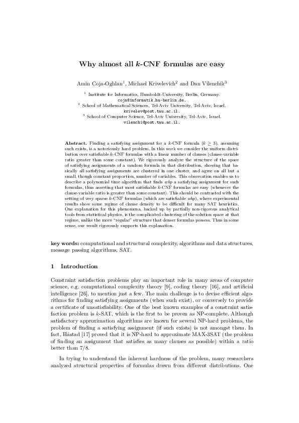 (PDF) Why almost all k-CNF formulas are easy
