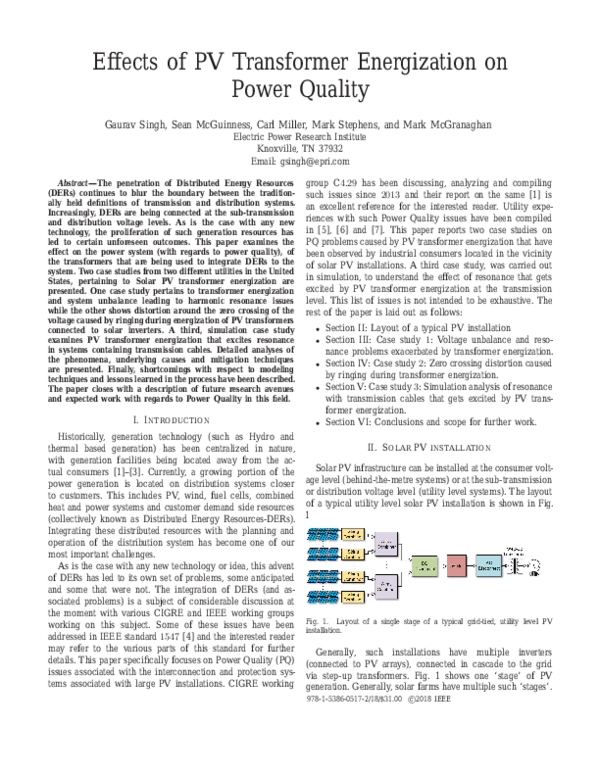 (PDF) Effects of PV transformer energization on power quality