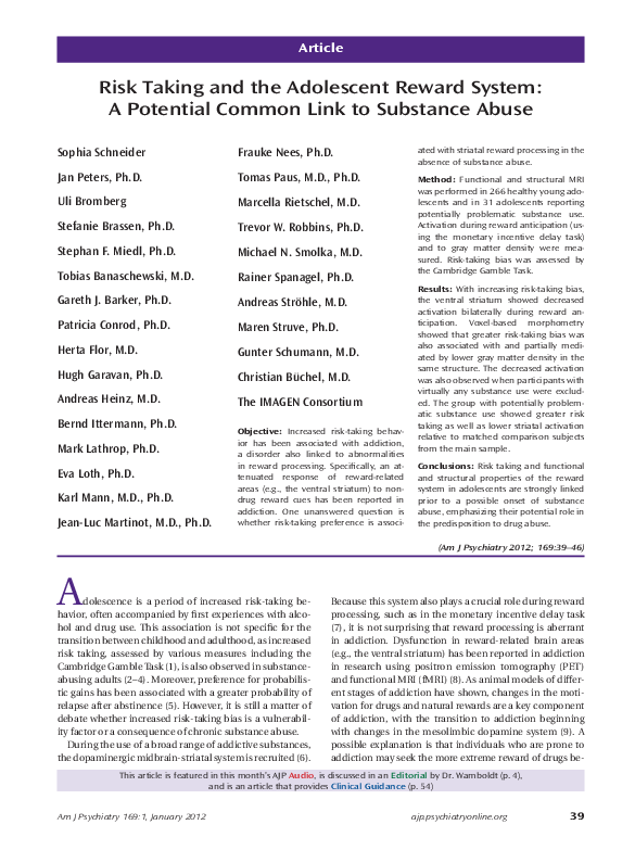 (PDF) Risk Taking and the Adolescent Reward System: A Potential Common ...