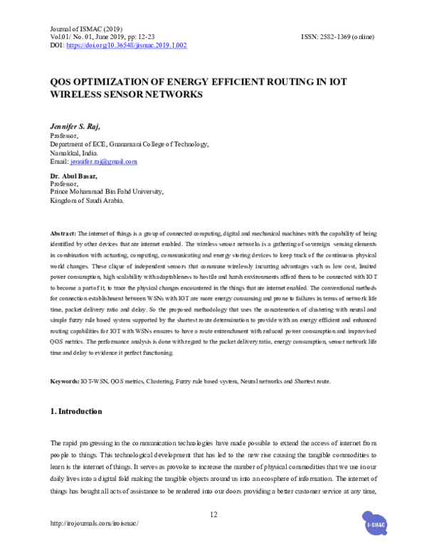Pdf Qos Optimization Of Energy Efficient Routing In Iot Wireless