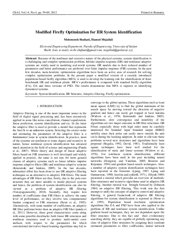 (PDF) Modified Firefly Optimization for IIR System Identification