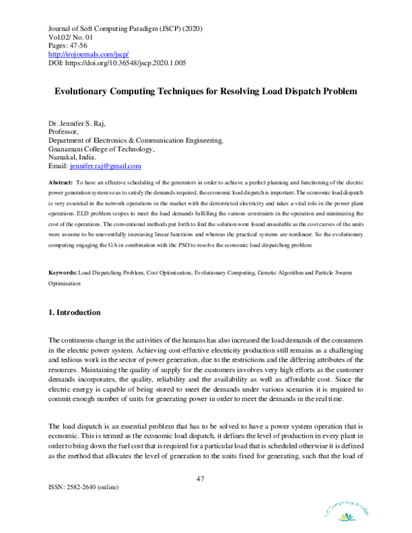 (PDF) Evolutionary Computing Techniques for Resolving Load Dispatch Problem
