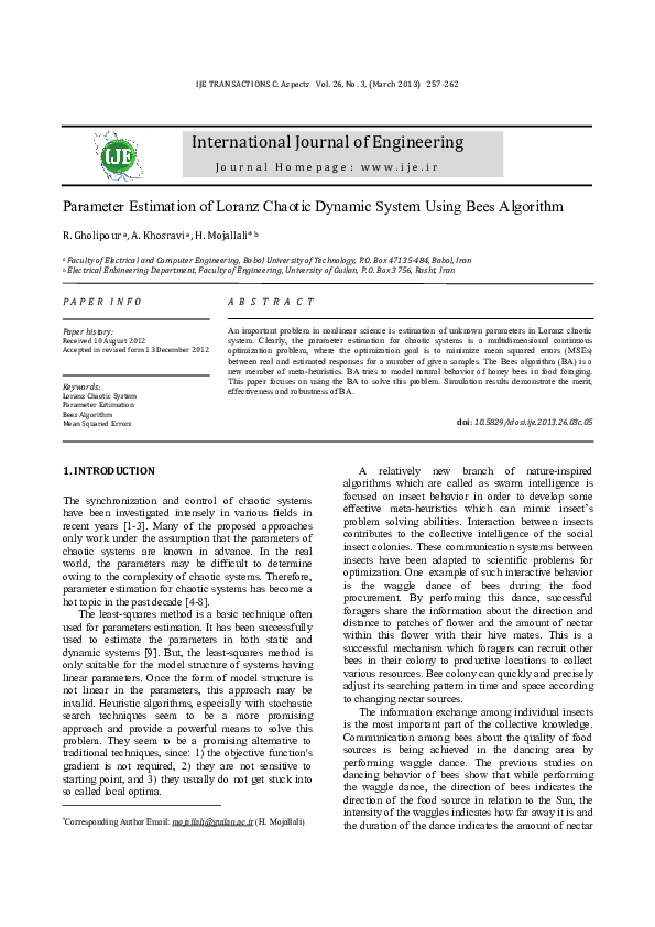 (PDF) Estimating Lorenz System Parameters with Bees Algorithm