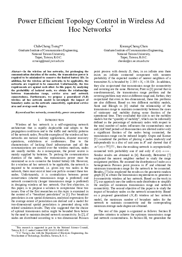 (PDF) Power efficient topology control in wireless ad hoc networks