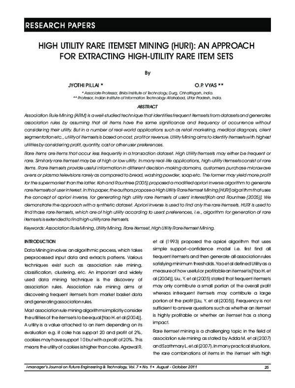 Pdf High Utility Rare Itemset Mining Huri An Approach For Extracting High Utility Rare Item