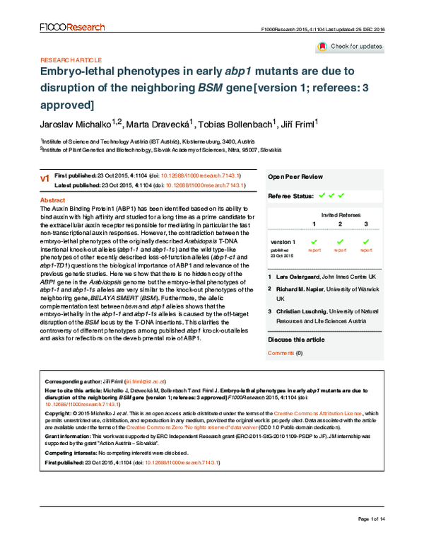 (PDF) Embryo-lethal phenotypes in early mutants are due to abp 1 ...