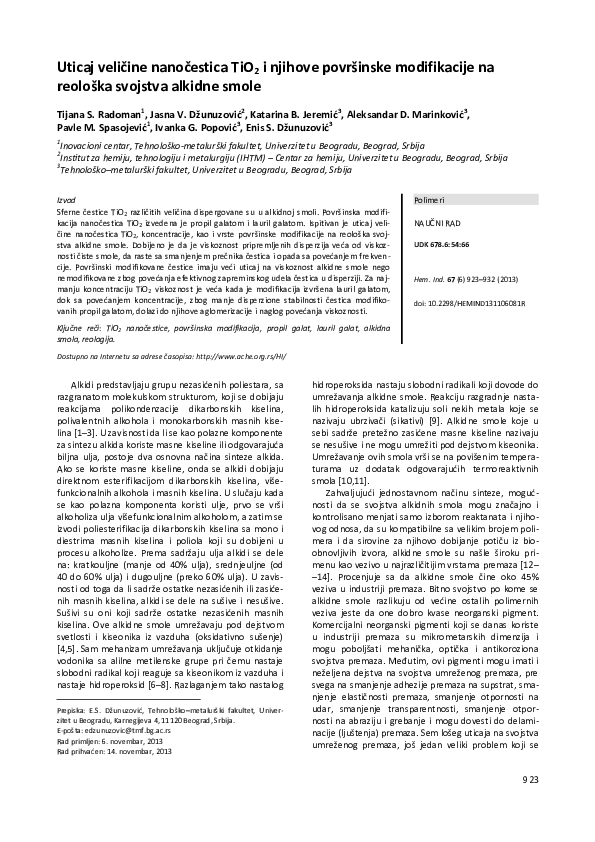 (PDF) The influence of the size and surface modification of TiO2 ...