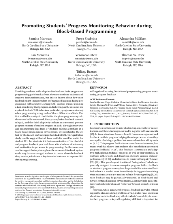 (PDF) Promoting Students’ Progress-Monitoring Behavior during Block ...
