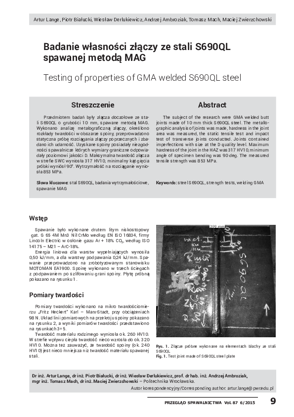 (PDF) Badanie własności złączy ze stali S690QL spawanej metodą MAG ...