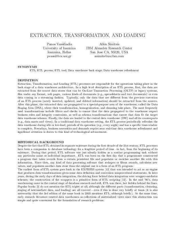 (PDF) Extraction, transformation, and loading