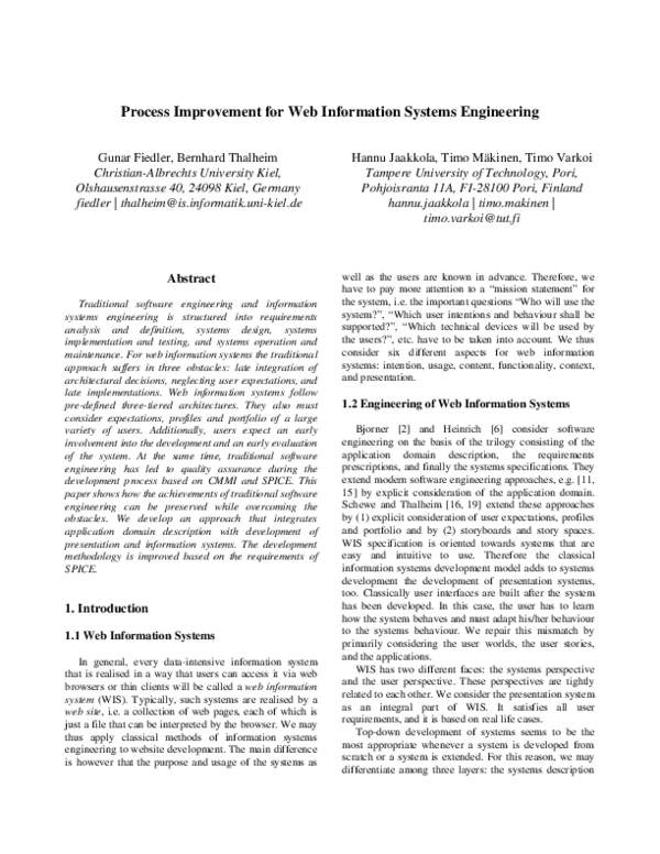 (PDF) Process improvement for web information systems engineering