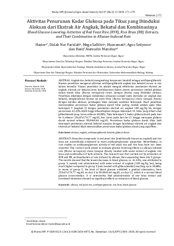(PDF) Aktivitas Penurunan Kadar Glukosa pada Tikus yang Diinduksi ...