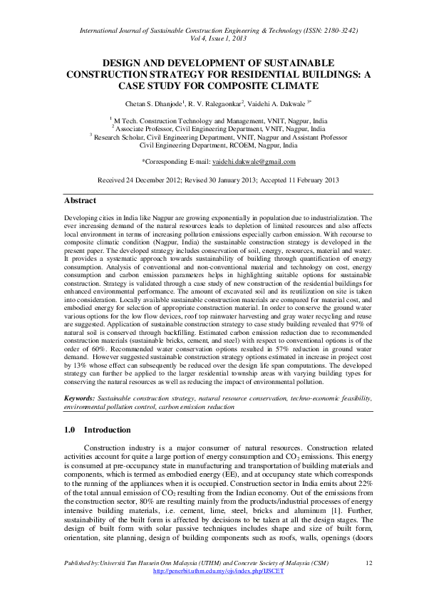 (PDF) Design and Development of Sustainable Construction Strategy for ...