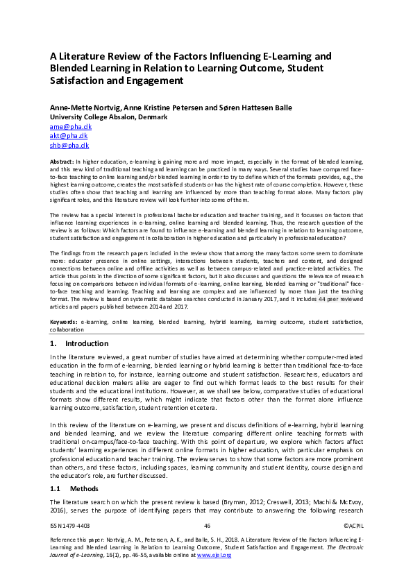 (PDF) A literature review of the factors influencing e-learning and blended learning in relation ...