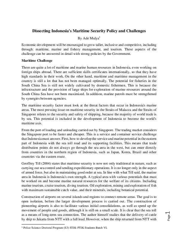 (PDF) Dissecting Indonesia's Maritime Security Policy and Challenges