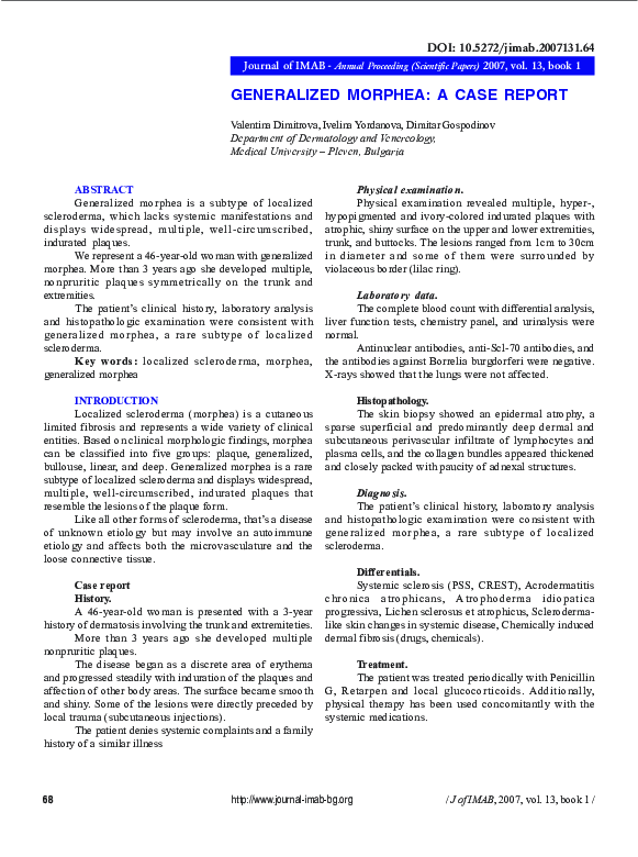 (PDF) GENERALIZED MORPHEA: A case report