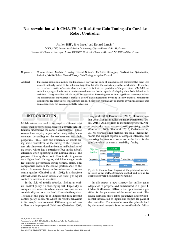 (PDF) Neuroevolution with CMA-ES for Real-time Gain Tuning of a Car-like Robot Controller