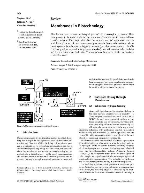 (PDF) Membranes in Biotechnology