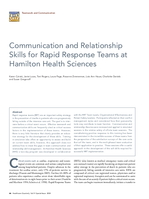 (PDF) Communication and relationship skills for rapid response teams at ...