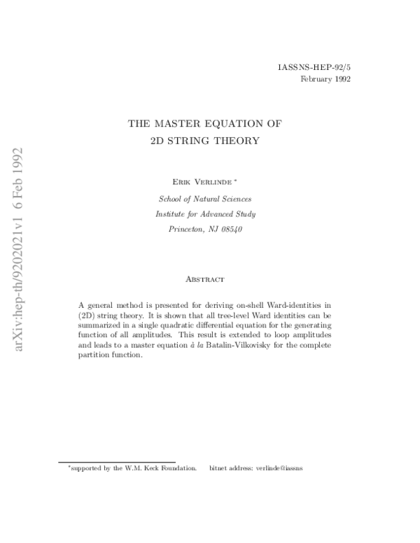 (PDF) The master equation of string theory