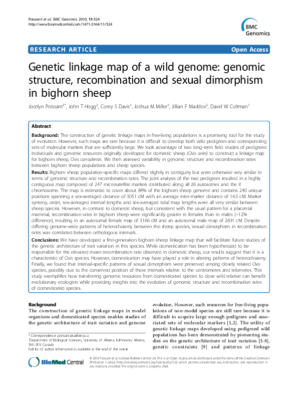 (PDF) Genetic linkage map of a wild genome: genomic structure, recombination and sexual ...