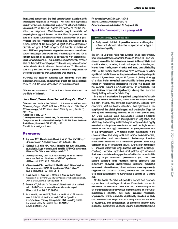 (PDF) Type I interferonopathy in a young adult