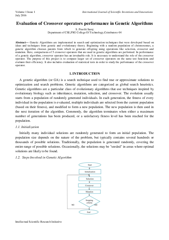 (PDF) Evaluation of Crossover operators performance in Genetic Algorithms