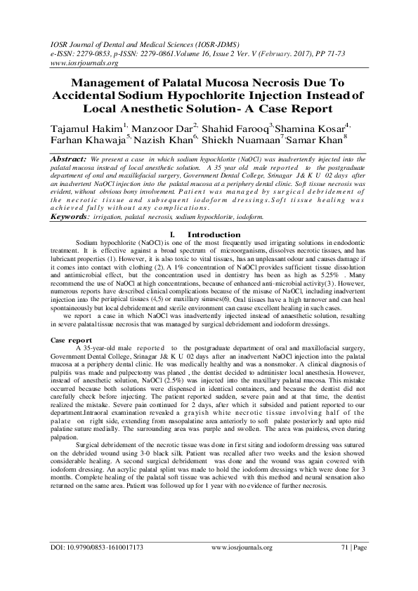 (PDF) Management of Palatal Mucosa Necrosis Due To Accidental Sodium ...
