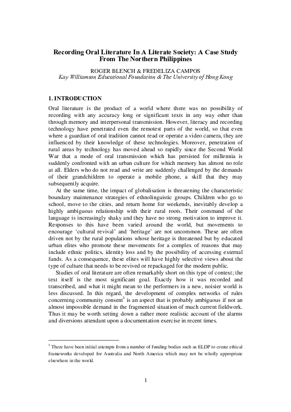 (PDF) Recording oral literature in a literate society: a case study ...