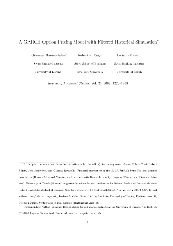 (PDF) A GARCH option pricing model with filtered historical simulation