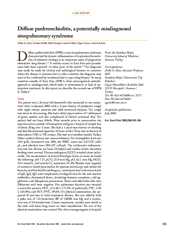 (PDF) Diffuse panbronchiolitis, a potentially misdiagnosed ...