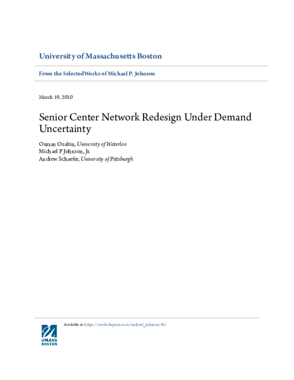 (PDF) Senior Center Network Redesign Under Demand Uncertainty