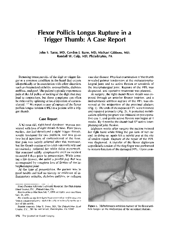 (PDF) Flexor pollicis longus rupture in a trigger thumb: A case report