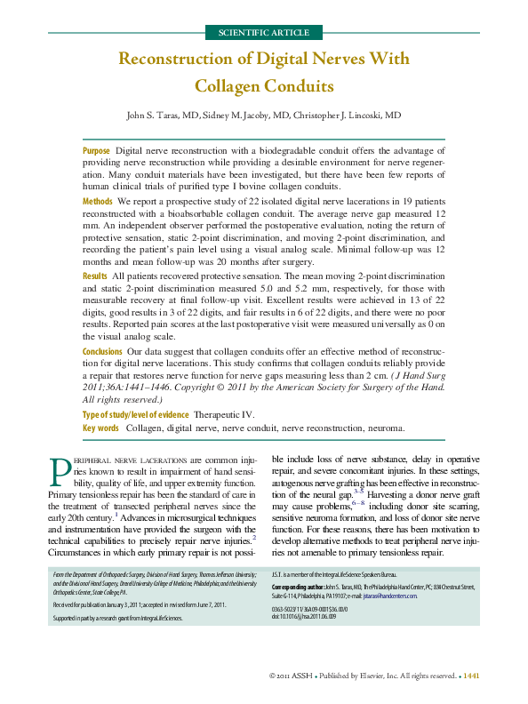 (PDF) Reconstruction of Digital Nerves With Collagen Conduits
