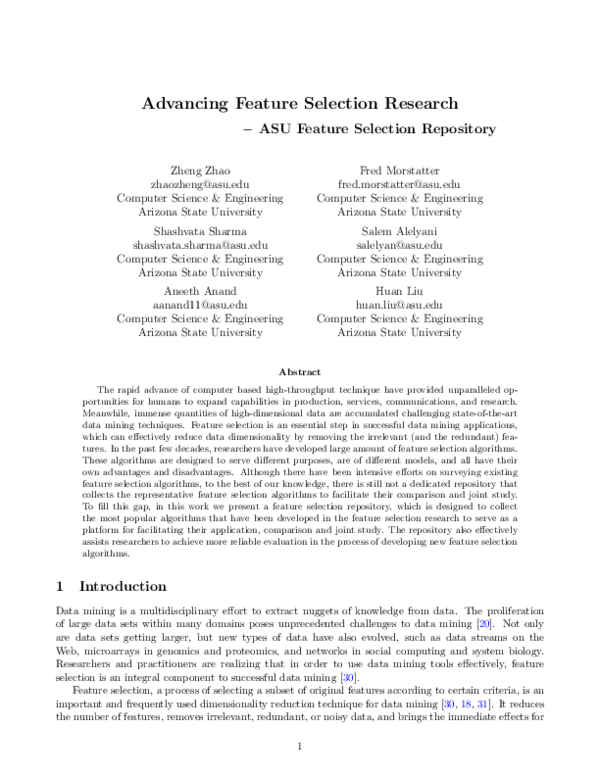 Pdf Feature Selection Algorithm Repository