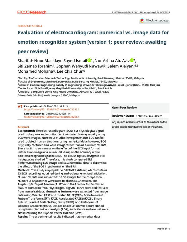 Pdf Evaluation Of Electrocardiogram Numerical Vs Image Data For Emotion Recognition System