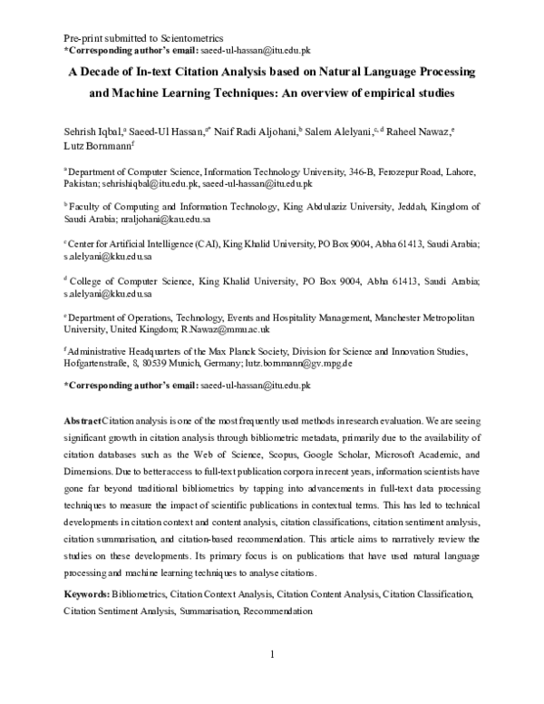 (PDF) A decade of in-text citation analysis based on natural language ...