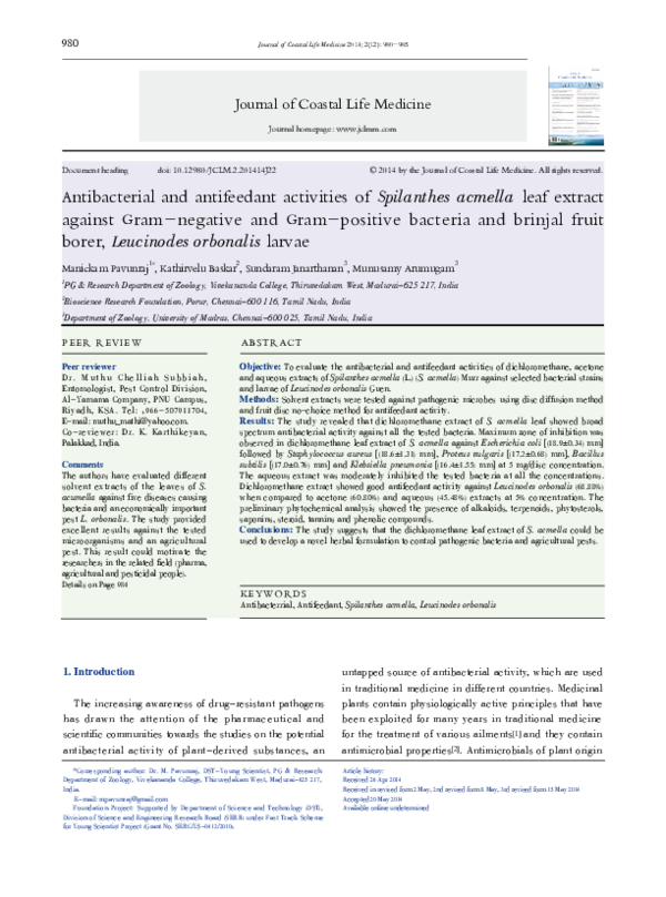 (PDF) Antibacterial and antifeedant activities of Spilanthes acmella ...