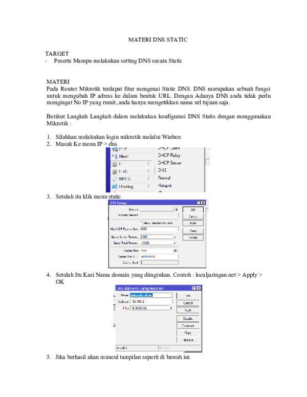 (DOC) MATERI DNS STATIC MIKROTIK