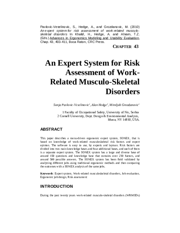 (PDF) An Expert System for Risk Assessment of Work-Related Musculo ...