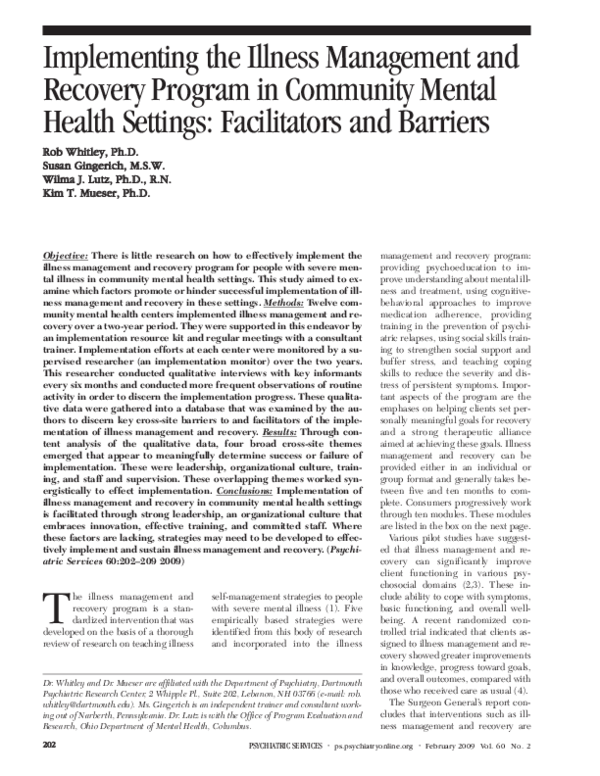 (PDF) Implementing the illness management and recovery program for ...