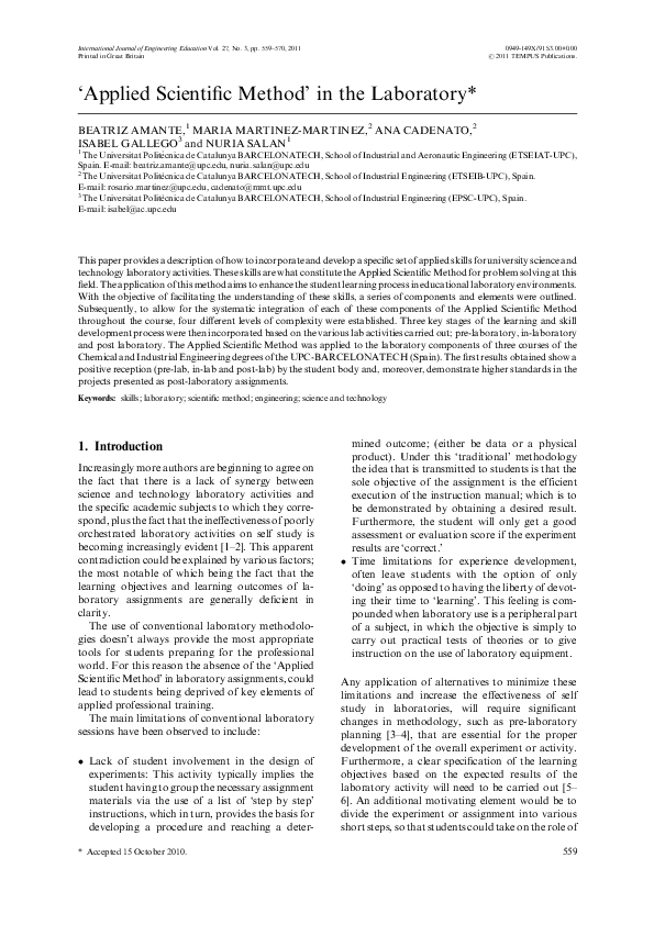 Pdf Applied Scientific Method In The Laboratory
