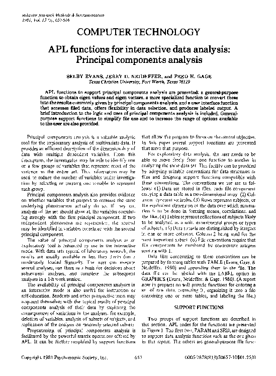 (PDF) APL functions for interactive data analysis: Principal components analysis