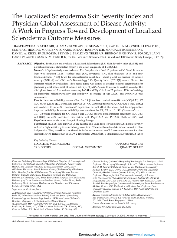 (PDF) The Localized Scleroderma Skin Severity Index and Physician Global Assessment of Disease ...