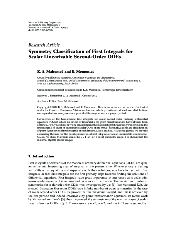 Symmetry Classification Of First Integrals For Scalar Linearizable