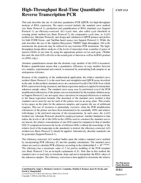 (PDF) High-Throughput Real-Time Quantitative Reverse Transcription PCR