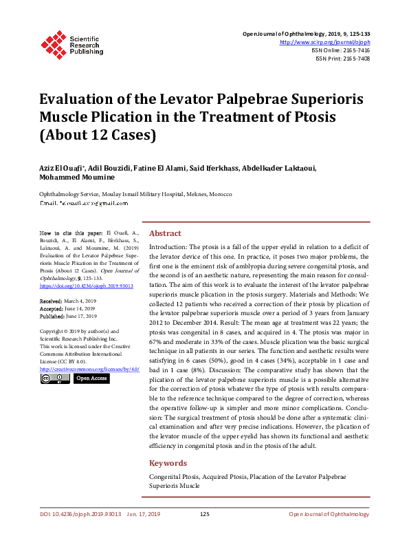 (PDF) Evaluation of the Levator Palpebrae Superioris Muscle Plication ...