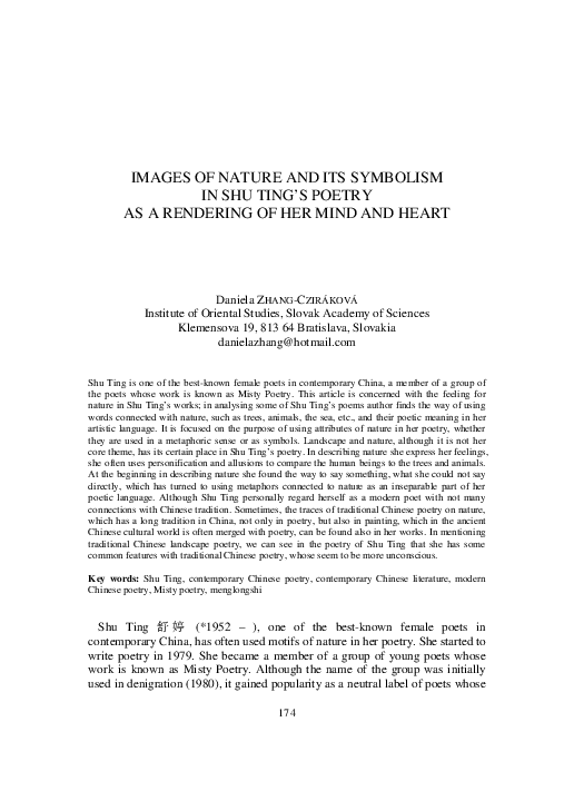 (PDF) Images of Nature and Its Symbolism in Shu Ting’s Poetry as a ...