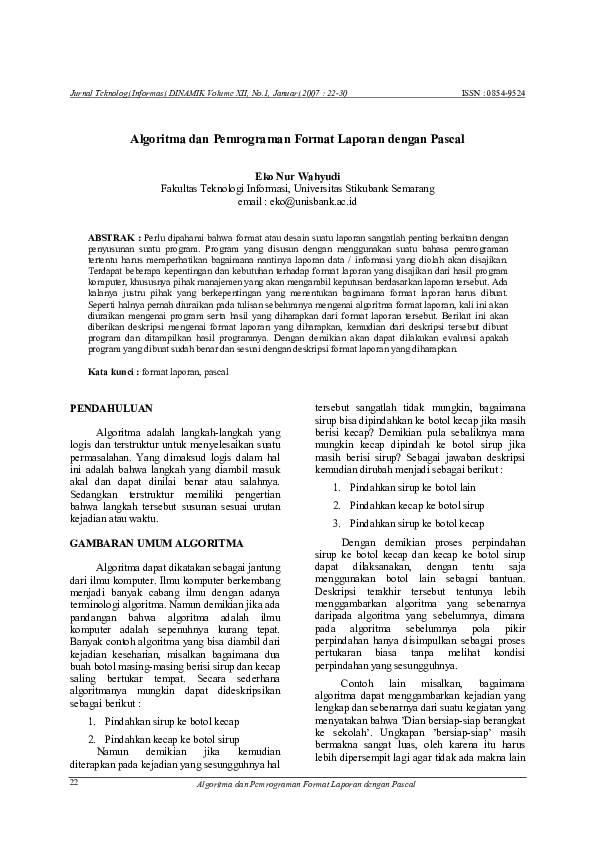 (PDF) Algoritma dan Pemrograman Format Laporan dengan Pascal